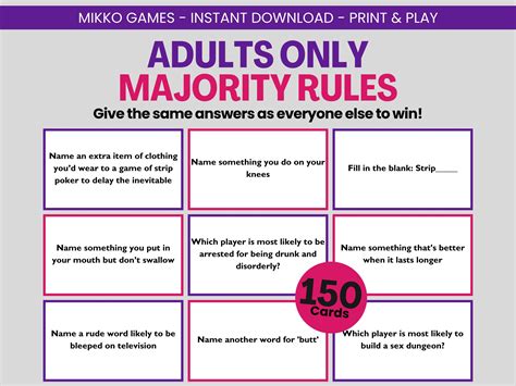 Adults Only Majority Rules Printable Large Group Party Game For Adults