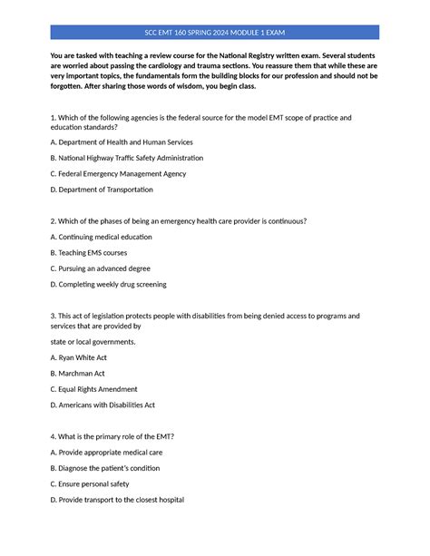 SCC Spring Module EXAM You Are Tasked With Teaching A Review Course For The National