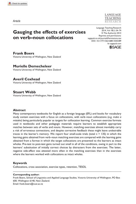 Pdf Gauging The Effects Of Exercises On Verb Noun Collocations