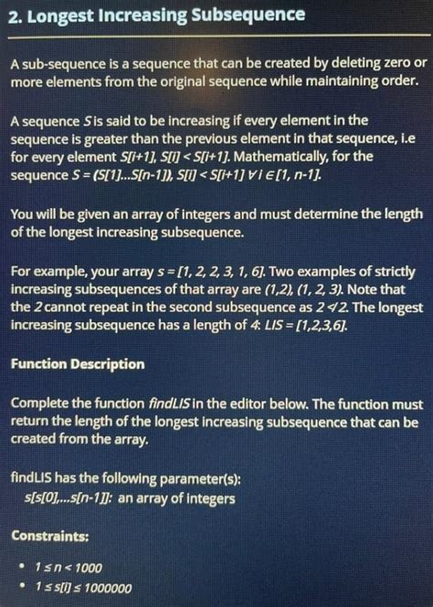Solved 2 Longest Increasing Subsequence A Sub Sequence Is A
