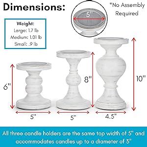 Birdrock Home 3pc Pillar Candleholders Whitewash