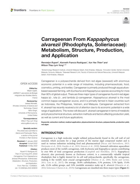 Pdf Carrageenan From Kappaphycus Alvarezii Rhodophyta Solieriaceae