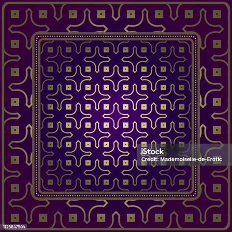 기하학적 장식 장식 장식입니다 대칭 패턴입니다 인쇄 손수건 숄 식탁보 섬유 패션 스카프 디자인에 대 한 보라색 골드 색상 고리