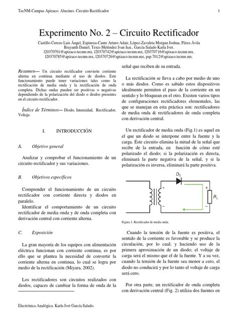 Formato Ieee Ejemplo De Practica Pdf Rectificador Diodo