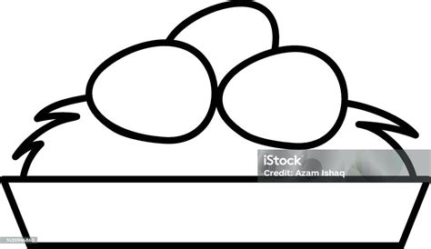 둥지 개념 계란 컬렉션 벡터 개요 아이콘 디자인 가금류 농업 기호 고기 또는 계란 생산 기호 단백질 및 농가 장비 스톡