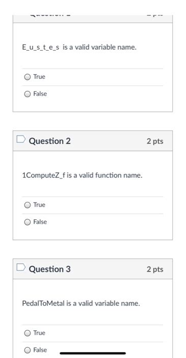 solved e u s t e s is a valid variable name true false
