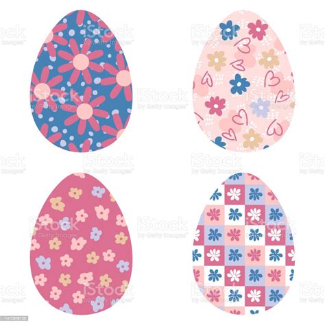 복고풍 스타일의 꽃 부활절 달걀 클립 아트 컬렉션 스티커 카드 인쇄에 적합합니다 장식과 디자인을 위한 격리된 벡터 그림 0명에