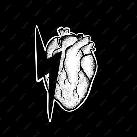 Premium Vector Heart Lightning Art Illustration Hand Drawn Black And White Vector For Tattoo