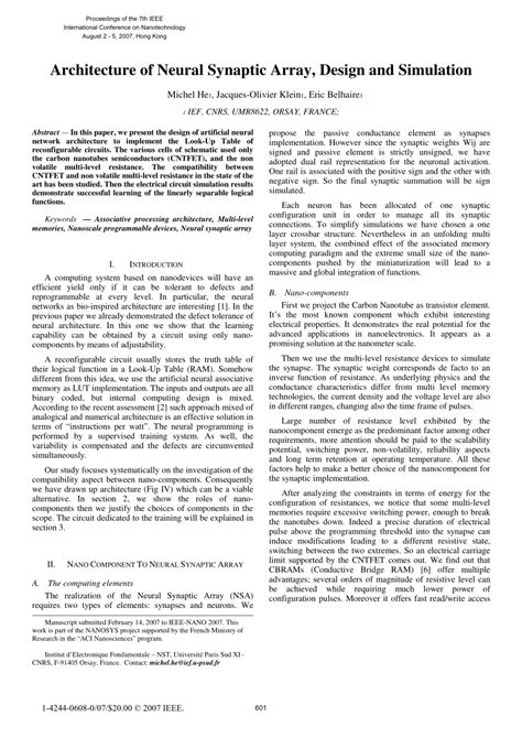 Pdf Architecture Of Neural Synaptic Array Design And Simulation