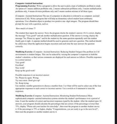 Solved Computer Assisted Instructionprogramming Exercise