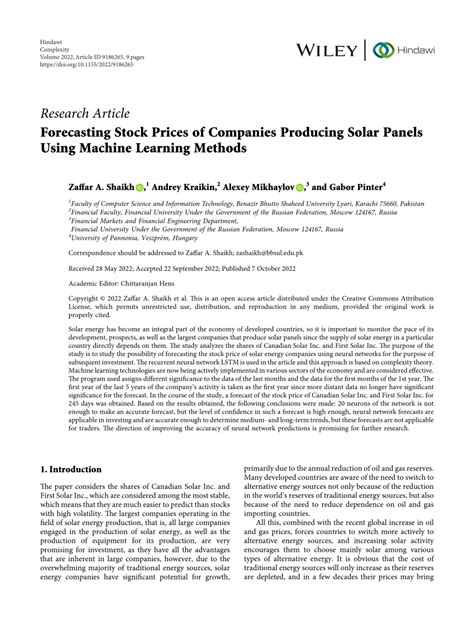 Pdf Forecasting Stock Prices Of Companies Producing Solar Panels Using Machine Learning Methods