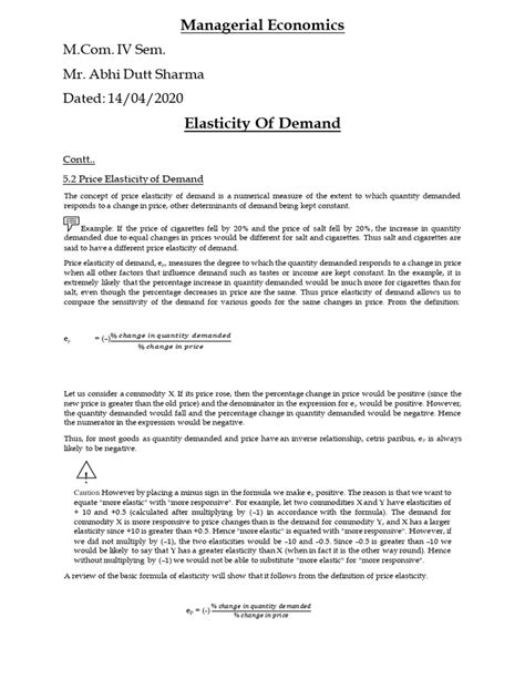 Managerial Economics Ivth Sem L5 14 4 Pdf Price Elasticity Of Demand Demand