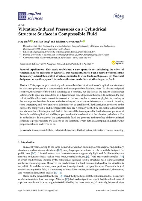 Pdf Vibration Induced Pressures On A Cylindrical Structure Surface In