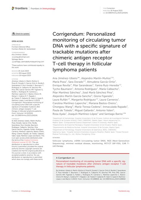 Pdf Corrigendum Personalized Monitoring Of Circulating Tumor Dna