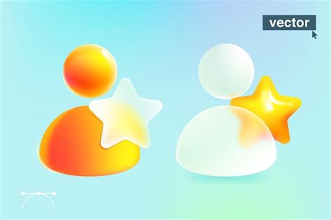 Glassmorphism 스타일의 3d 벡터 아바타 아이콘에 별 아이콘이 있는 사람 사용자 프리미엄 벡터