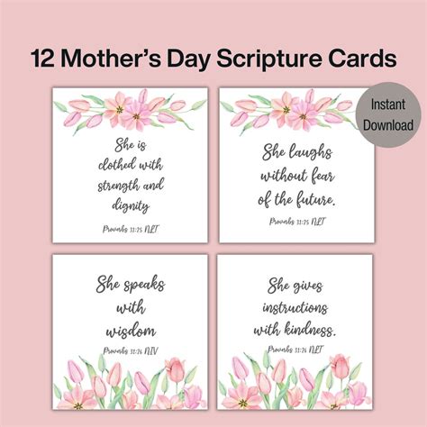 12 Printable Mothers Day Scripture Cards Mothers Day Bible Verse
