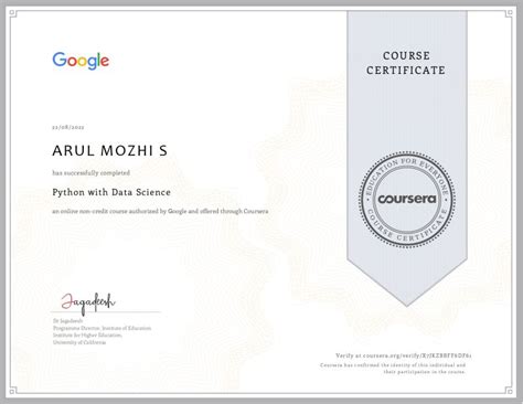 Arul Mozhi On Linkedin 🎓 Certificate Achievement Python With Data