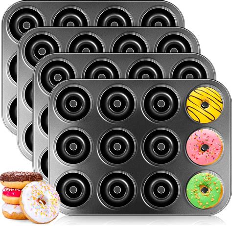4 Pieces 12 Cavity Mini Donut Pan Nonstick Donut Pan Donut