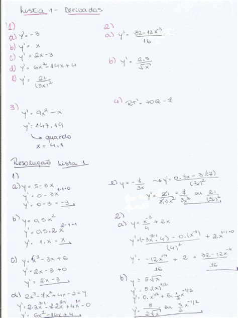Derivada Lista 1 Pdf