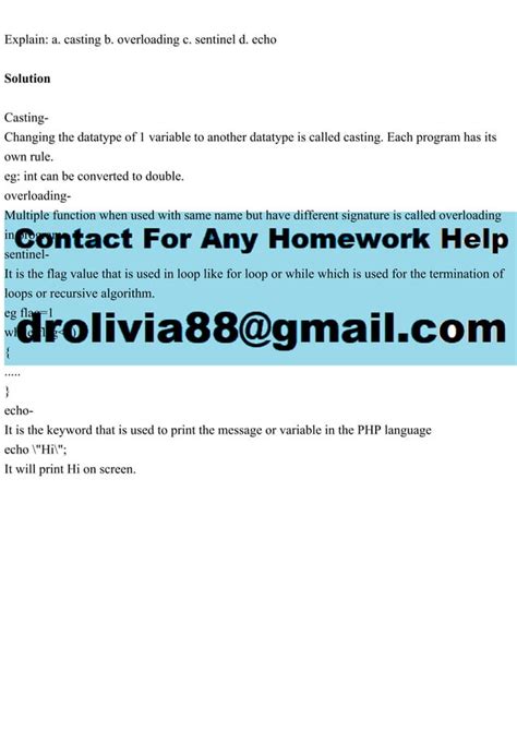 explain a casting b overloading c sentinel d echosolution pdf