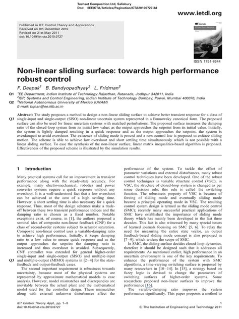 Non Linear Sliding Surface Towards High Pdf Control Theory