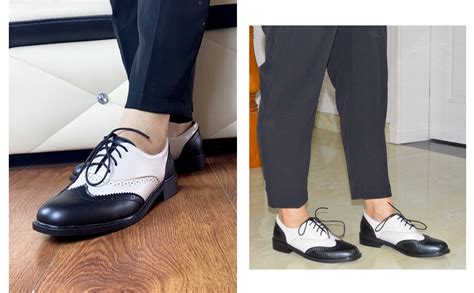 Pivapam Womens Oxfords Black Wingtip Chunky Heeled Patent