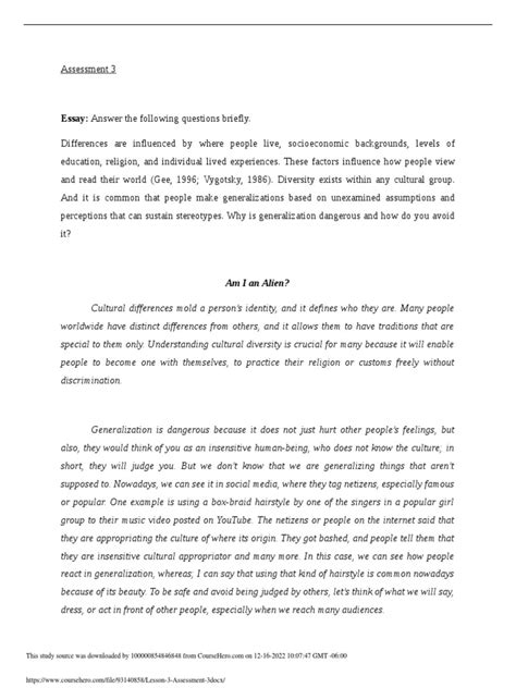 Lesson 3 Assessment 3 Pdf Knowledge Cognition