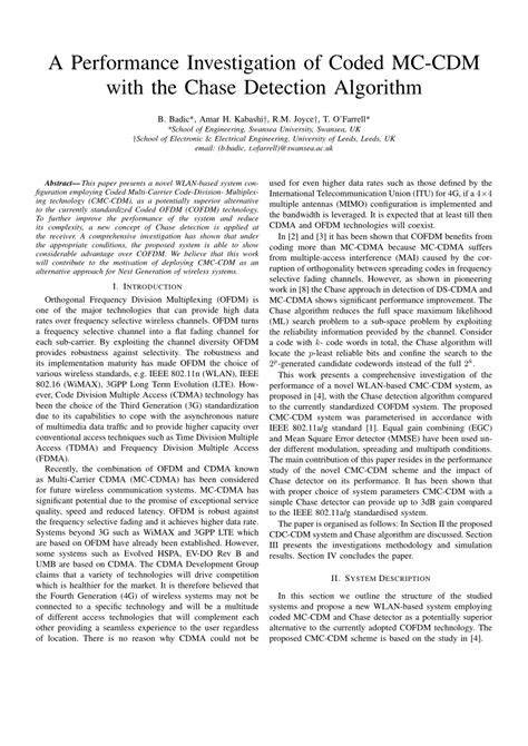 PDF A Performance Investigation Of Coded MC CDM With The Chase