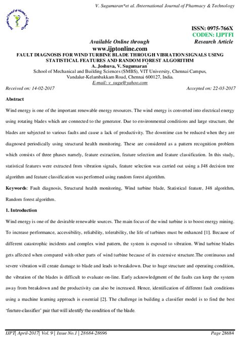 Pdf Fault Diagnosis For Wind Turbine Blade Through Vibration Signals