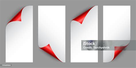빨간 종이 컬 세트입니다 그림자가 있는 구부러진 페이지 모서리입니다 빈 종이입니다 화려한 반짝이는 호일 광고 및 판촉을 위한 디자인 요소 벡터 그림입니다 가장자리에 대한