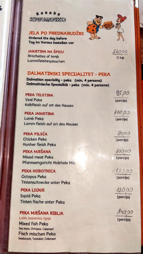 Menu At Kremenko Restaurant Svinišće