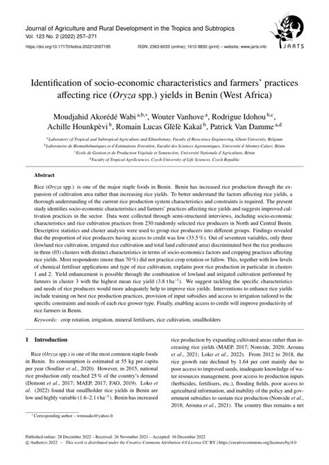 Pdf Identification Of Socio Economic Characteristics And Farmers Practices Affecting Rice