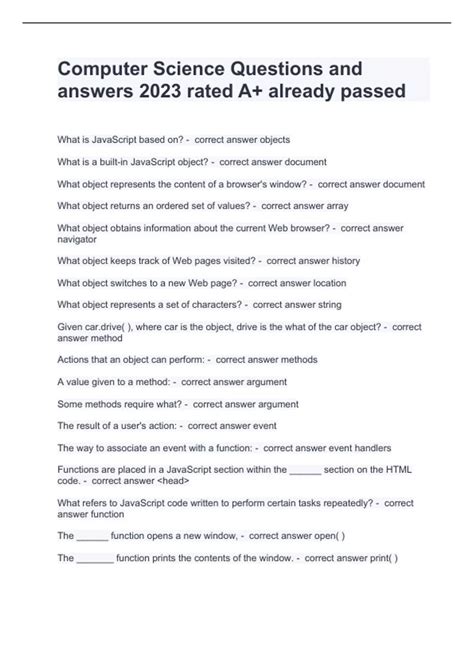 Computer Science Questions And Answers Correctly Solved 2024 Computer