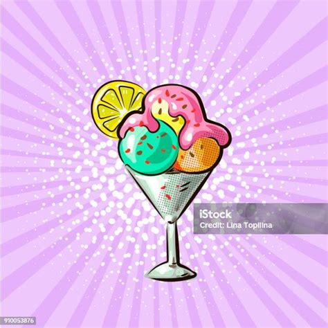 유리 3 아이스크림 맛을 팝 아트 손으로 그린 벡터 일러스트 레이 션 0명에 대한 스톡 벡터 아트 및 기타 이미지 0명 낙서 드로잉 디자인 Istock
