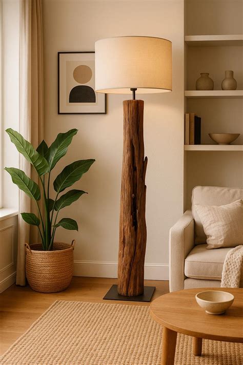 Reclaimed Solid Wood Floor Lamp Sculptural Standing Light Rustic
