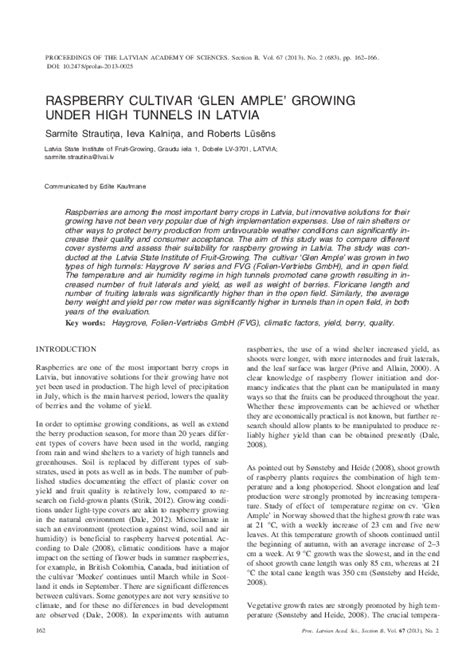 Pdf Raspberry Cultivar ‘glen Ample Growing Under High Tunnels In Latvia