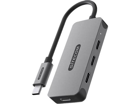 SITECOM USB C Hub Naar 4 X USB C Zilver Zwart CN 5011