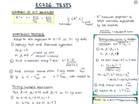 EC226 Econometrics Key Tests Summaries Teaching Resources
