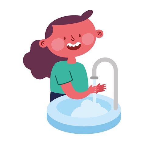 손을 씻는 아이 귀엽다 무료 벡터