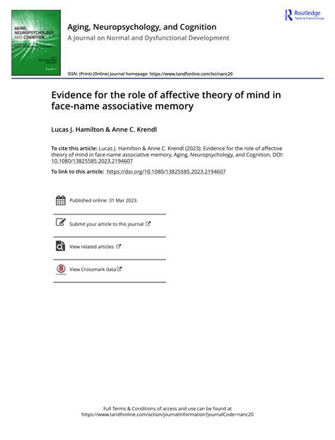 Pdf Evidence For The Role Of Affective Theory Of Mind In Face Name Associative Memory