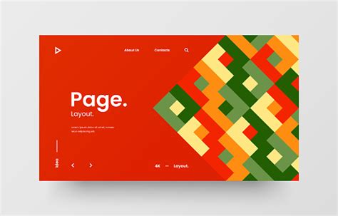 응답 웹 디자인 프로젝트 개발을위한 창조적 인 수평 웹 사이트 화면 부분 추상 기하학적 패턴 배너 레이아웃 모형 회사 방문 페이지 블록 벡터 일러스트 템플릿입니다 0명에