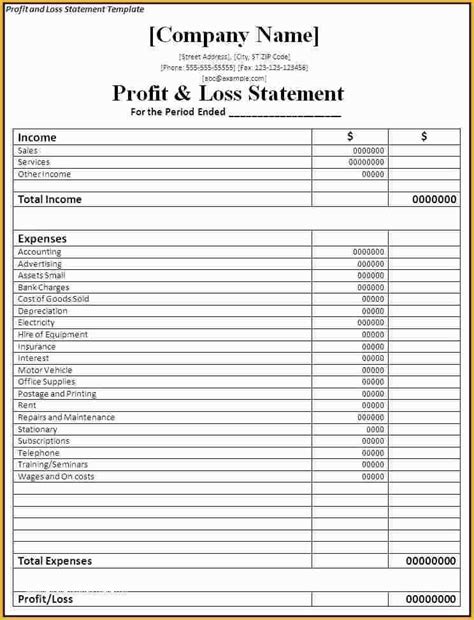 Free Simple Profit And Loss Template For Self Employed Of Profit And