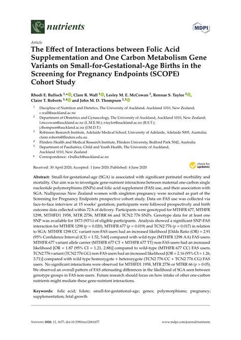 Pdf The Effect Of Interactions Between Folic Acid Supplementation And One Carbon Metabolism