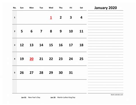 2020 Excel Calendars
