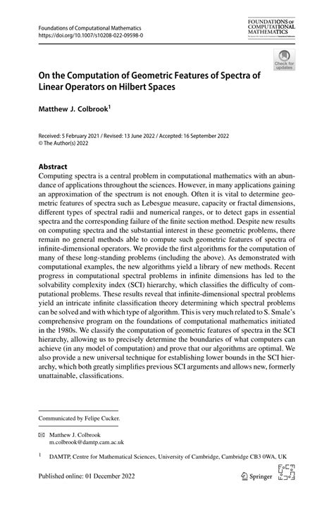 Pdf On The Computation Of Geometric Features Of Spectra Of Linear