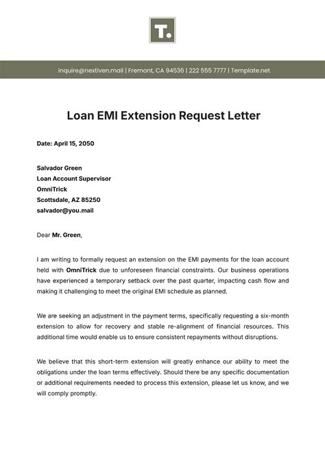 Free Loan Emi Extension Request Letter Template To Edit Online