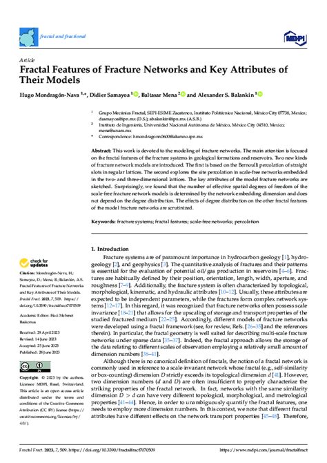 Pdf Fractal Features Of Fracture Networks And Key Attributes Of Their