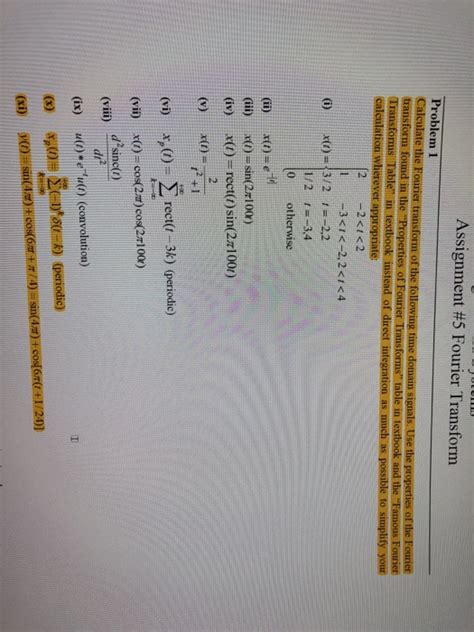 Solved Assignment Fourier Transform Problem F The Chegg