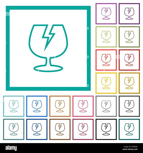 Fragile Symbol Outline Flat Color Icons With Quadrant Frames On White Fragile Symbol Outline Flat Color Icons With Quadrant Frames On White