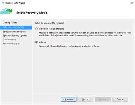Restore All Files In A Volume With Mars Azure Backup Microsoft Learn